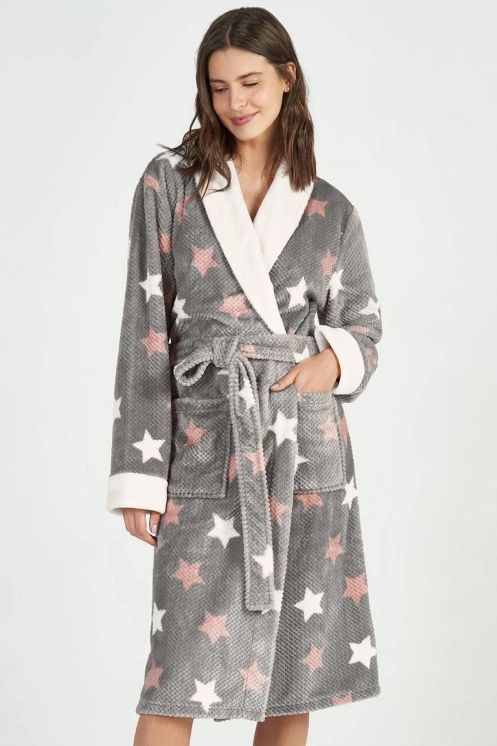 Robe em Fleece Manga Longa Estrelas - Etiqueta Íntima