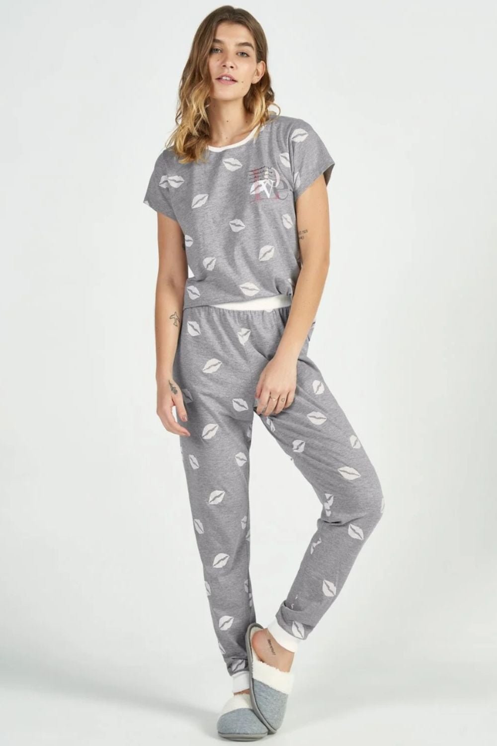 Pijama Feminino Manga Curta Love Kisses - Etiqueta Íntima